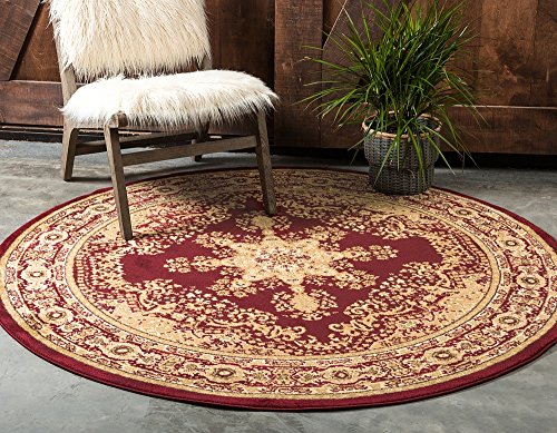 Unique Loom Versailles Collection Traditional Classic Border with Medallion Motif, Area Rug (6' 0 x 6' 0 Round, Burgundy/ Ivory)