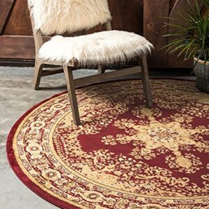 Unique Loom Versailles Collection Traditional Classic Border with Medallion Motif, Area Rug (6' 0 x 6' 0 Round, Burgundy/ Ivory)