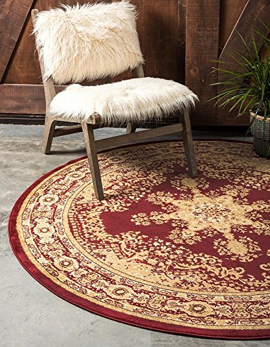 Unique Loom Versailles Collection Traditional Classic Border with Medallion Motif, Area Rug (6' 0 x 6' 0 Round, Burgundy/ Ivory)