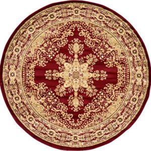 Unique Loom Versailles Collection Traditional Classic Border with Medallion Motif, Area Rug (6' 0 x 6' 0 Round, Burgundy/ Ivory)