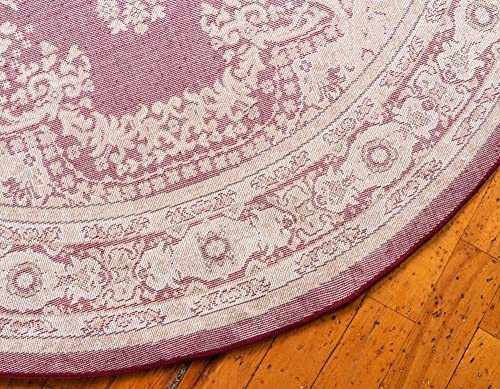 Unique Loom Versailles Collection Traditional Classic Border with Medallion Motif, Area Rug (6' 0 x 6' 0 Round, Burgundy/ Ivory)