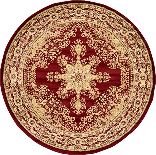 Unique Loom Versailles Collection Traditional Classic Border with Medallion Motif, Area Rug (6' 0 x 6' 0 Round, Burgundy/ Ivory)