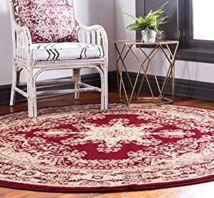 Unique Loom Versailles Collection Traditional Classic Border with Medallion Motif, Area Rug (6' 0 x 6' 0 Round, Burgundy/ Ivory)