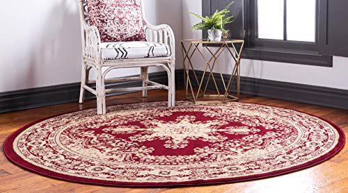 Unique Loom Versailles Collection Traditional Classic Border with Medallion Motif, Area Rug (6' 0 x 6' 0 Round, Burgundy/ Ivory)