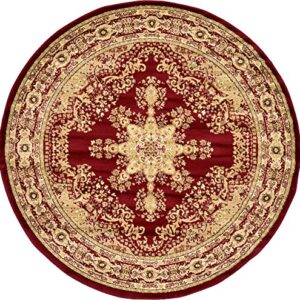 Unique Loom Versailles Collection Traditional Classic Border with Medallion Motif, Area Rug (6' 0 x 6' 0 Round, Burgundy/ Ivory)