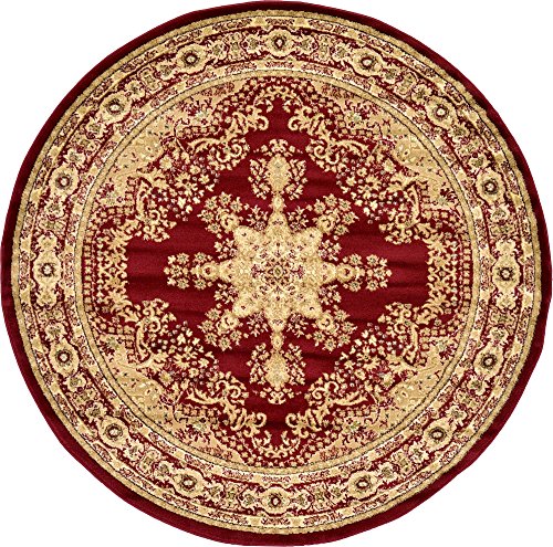 Unique Loom Versailles Collection Traditional Classic Border with Medallion Motif, Area Rug (6' 0 x 6' 0 Round, Burgundy/ Ivory)