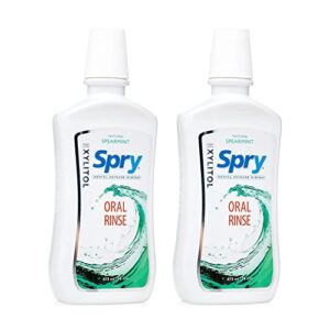 spry natural mouthwash dental defense oral rinse with xylitol, all-natural spearmint, 16 fl oz (pack of 2)