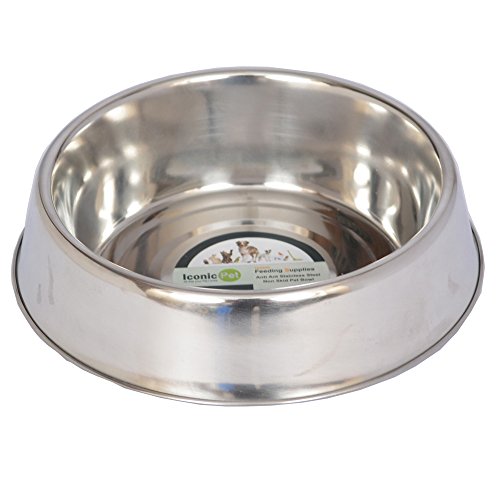 Iconic Pet 16 oz/ 2 Cup Anti Ant Stainless Steel Non Skid Pet Food/Water Bowl - Noise Free Ant Resistant Dog/Cat Feeding Bowl with Unique Design & Rubber Base Makes It an Elegant Ant Proof Dish