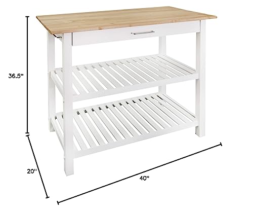 Casual Home Solid Hardwood Top, Natural/White, 40" W (373-91) Kitchen Island, Natural&White