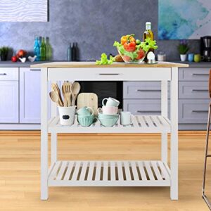 Casual Home Solid Hardwood Top, Natural/White, 40" W (373-91) Kitchen Island, Natural&White