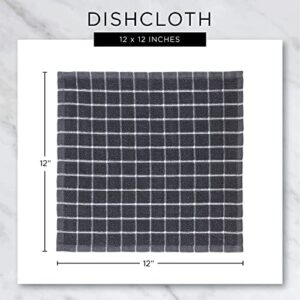 DII Basic Terry Collection Windowpane Dishcloth Set, 12x12, Gray, 6 Piece