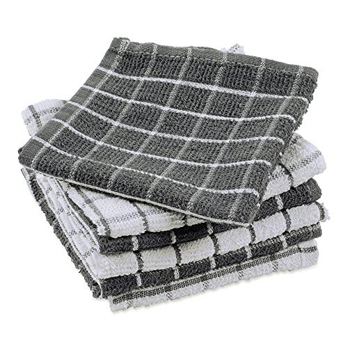 DII Basic Terry Collection Windowpane Dishcloth Set, 12x12, Gray, 6 Piece