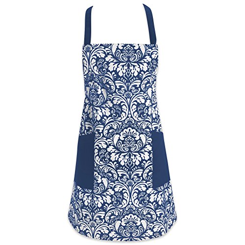 DII Chef Style Cotton Apron Adjustable Straps and Large Pocket, Nautical Blue