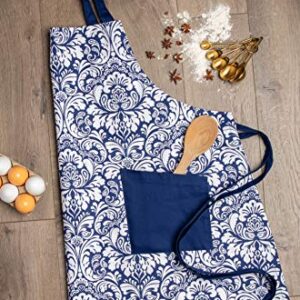 DII Chef Style Cotton Apron Adjustable Straps and Large Pocket, Nautical Blue