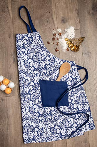 DII Chef Style Cotton Apron Adjustable Straps and Large Pocket, Nautical Blue