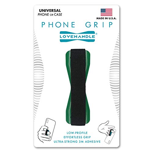 Universal Grip for Most Smartphones, Mini Tablets and Cases, Green Colored Base with Black Strap, LH-01Green