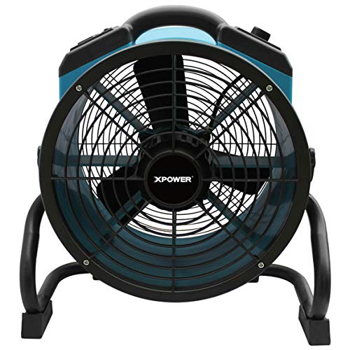 XPOWER X-34AR Variable Speed Sealed Motor Industrial Axial Air Mover, Blower, Fan with Built-in Power Outlets, Blue, 14"