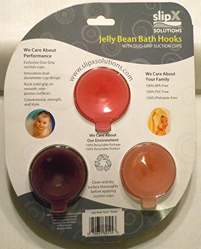 SlipX Solutions Jelly Bean Bath Hooks with Suction Cup Grip (2 Pack) - Roses