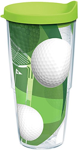 Tervis Golf Balls and Club Tumbler with Wrap and Lime Green Lid 24oz, Clear