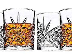 James Scott Liquor Decanter 5-Piece Irish-Cut Crystal Decanter & Whiskey Glasses Set - for Whiskey, Wine and Bourbon - Includes 24 oz. Decanter with Stopper and 4 x 11 oz. Glasses | Beautiful Gift Box