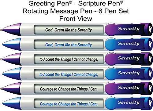 Greeting Pen Serenity Prayer Inspirational Purple and Blue Pens with Rotating Messages 6 Pack (36025)