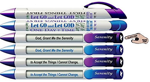 Greeting Pen Serenity Prayer Inspirational Purple and Blue Pens with Rotating Messages 6 Pack (36025)