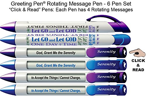 Greeting Pen Serenity Prayer Inspirational Purple and Blue Pens with Rotating Messages 6 Pack (36025)