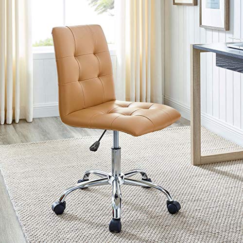 Modway Prim Ribbed Armless Mid Back Swivel Conference Office Chair In Tan