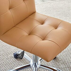 Modway Prim Ribbed Armless Mid Back Swivel Conference Office Chair In Tan