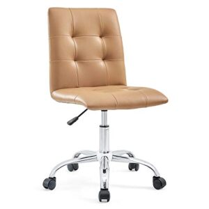 Modway Prim Ribbed Armless Mid Back Swivel Conference Office Chair In Tan