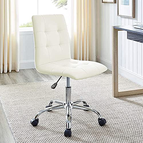 Modway Prim Ribbed Armless Mid Back Swivel Conference Office Chair In White