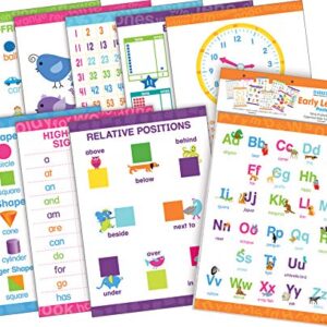 BARKER CREEK Poster Set of 9, Early Learning, 9 Posters Presenting Essential Concepts for Young Learners, Language Arts, Math, Art, Telling Time, Office, Home, & School Décor 13-3/8" x 19" (1886)