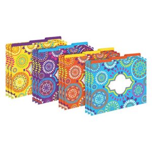 barker creek designer file folders, moroccan, multi-design, moroccan-inspired patterns on outside, vibrant solid colors on inside, letter-size file folders, 1/3 cut tabs, pack of 12 (1335)