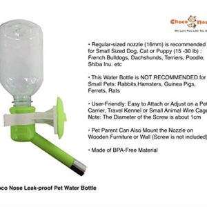 Choco Nose Patented No-Drip Dog Water Bottle/Feeder for Dogs/Cats and Other Small-Medium Sized Animals - for Cages, Crates or Wall Mount. 10.2 Oz. Mess Free Leak-Proof Nozzle 16mm. Apple Green (C590)