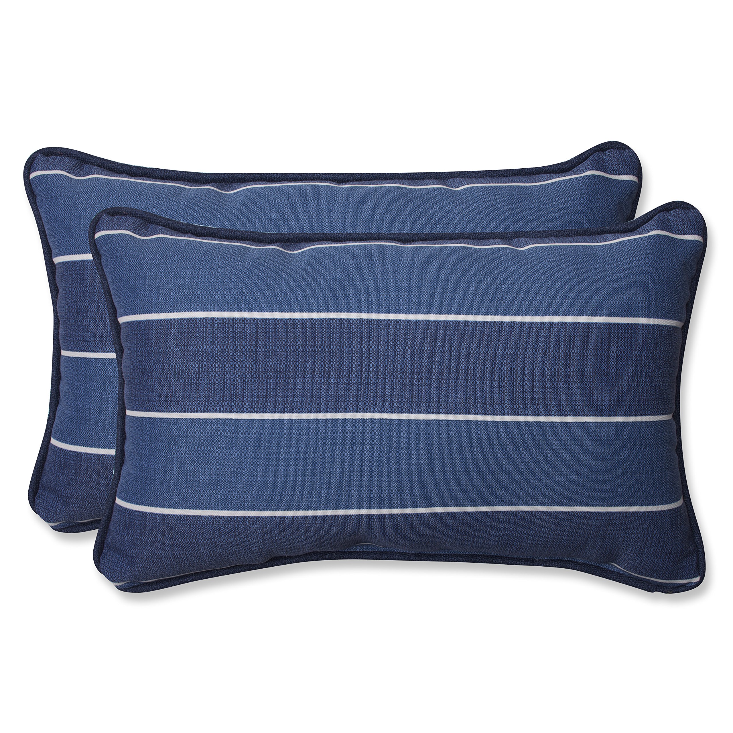 Pillow Perfect Stripe Outdoor Throw Accent Pillow, Plush Fill, Weather, and Fade Resistant, Small Lumbar - 11.5" x 18.5", Blue/White Wickenburg, 2 Count