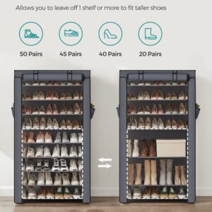 SONGMICS Shoe Rack, 9 Tier Shoe Organizer with Nonwoven Fabric Cover, Shoe Storage Shelf for 40-50 Pairs of Shoes, Entryway, Suitable for Sneakers, High Heels, Flats, and Boots, Grey URXJ36G