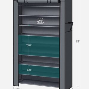 SONGMICS Shoe Rack, 9 Tier Shoe Organizer with Nonwoven Fabric Cover, Shoe Storage Shelf for 40-50 Pairs of Shoes, Entryway, Suitable for Sneakers, High Heels, Flats, and Boots, Grey URXJ36G