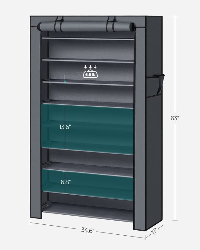 SONGMICS Shoe Rack, 9 Tier Shoe Organizer with Nonwoven Fabric Cover, Shoe Storage Shelf for 40-50 Pairs of Shoes, Entryway, Suitable for Sneakers, High Heels, Flats, and Boots, Grey URXJ36G