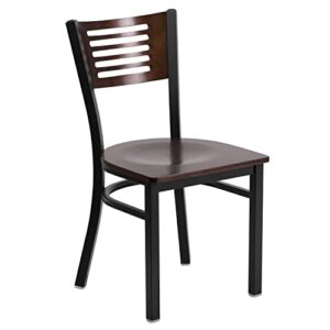 flash furniture hercules series black slat back metal restaurant chair - walnut wood back & seat