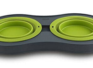 Dexas Popware for Pets Double Elevated Pet Feeder, Large, Gray/Green