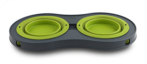 Dexas Popware for Pets Double Elevated Pet Feeder, Large, Gray/Green