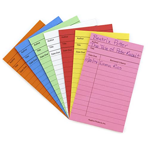 Hygloss Products Library Checkout Cards – Bright Colored Due Date Note Cards - 3 x 5 Inches, 50 Pack