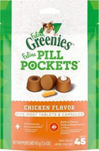 greenies 3 pack of feline chicken flavored pill pockets, 1.6 ounces per pack