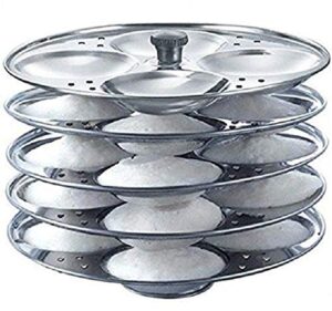 tabakh stainless steel 5-rack idli stand, medium, silver