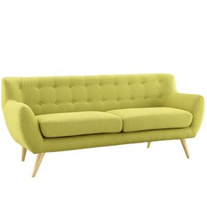 modway remark mid-century modern sofa with upholstered fabric in wheatgrass