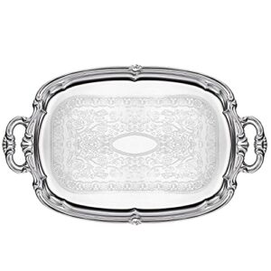 tigerchef chrome plated steel serving tray with handles 19.5 x 12.5 inches for eating, serving platters for parties, rectangular party platters and foodservice trays (2 pack)