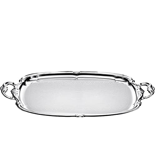 TigerChef Chrome Plated Steel Serving Tray with Handles 19.5 X 12.5 Inches for Eating, Serving Platters for Parties, Rectangular Party Platters and Foodservice Trays (2 Pack)