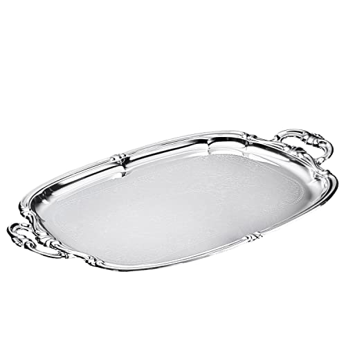 TigerChef Chrome Plated Steel Serving Tray with Handles 19.5 X 12.5 Inches for Eating, Serving Platters for Parties, Rectangular Party Platters and Foodservice Trays (2 Pack)