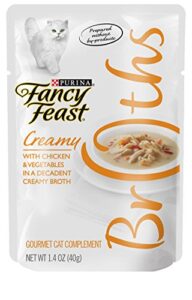 purina fancy feast broth for cats, creamy, with chicken & vegetables, 1.4-ounce pouch, pack of 32