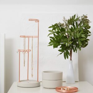 Umbra Tesora Jewelry Box, Two-Tier Resin Storage Container with Removable Lid, Concrete/Copper